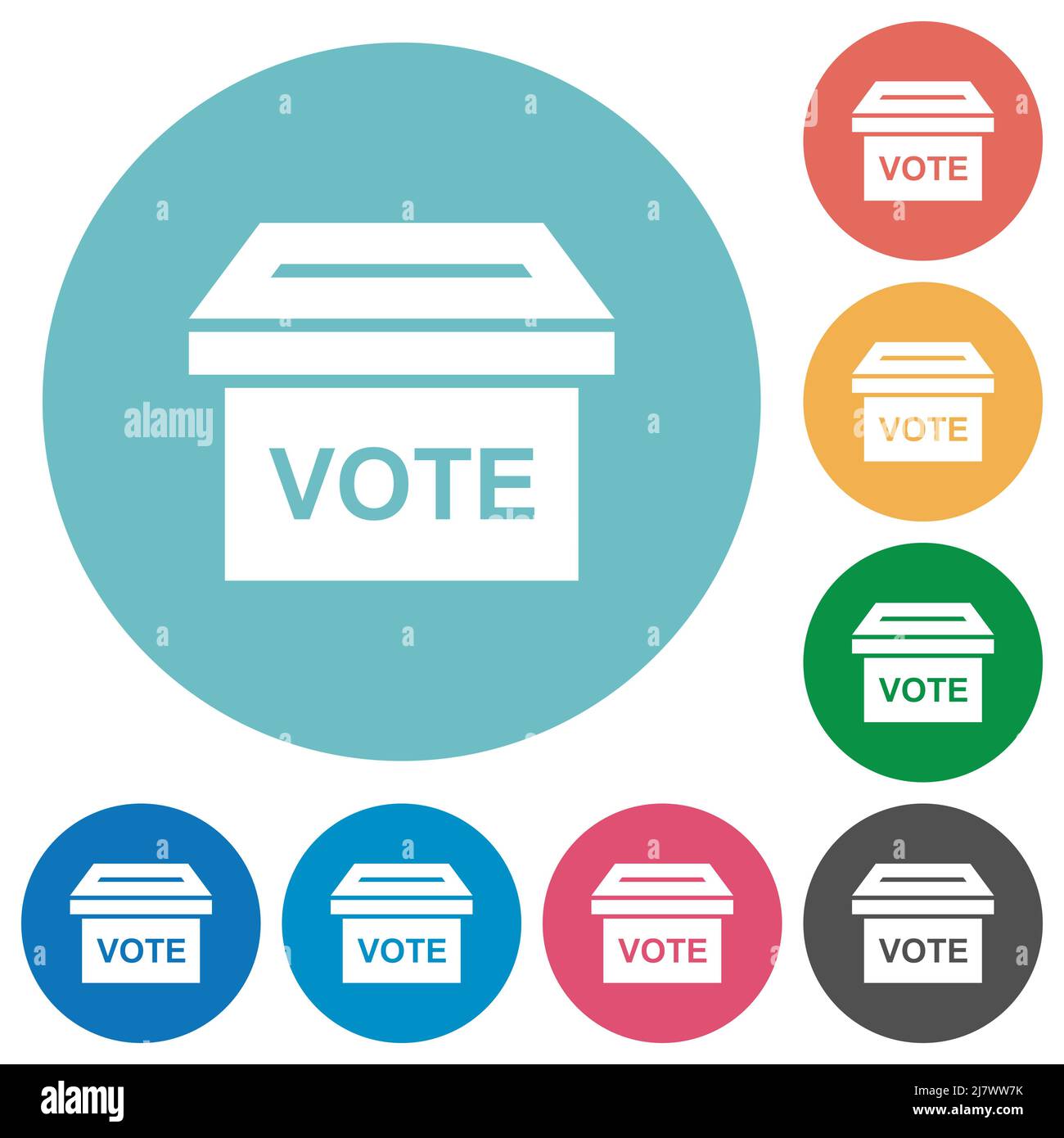 Ballot box solid flat white icons on round color backgrounds Stock ...