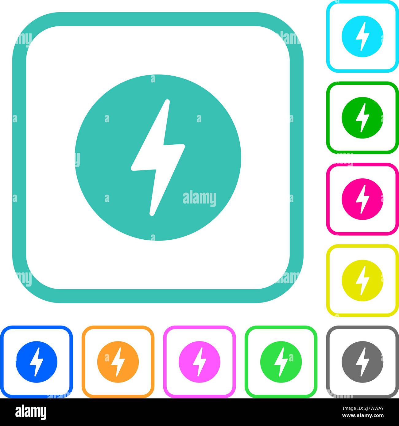 Lightning in circle solid vivid colored flat icons in curved borders on ...