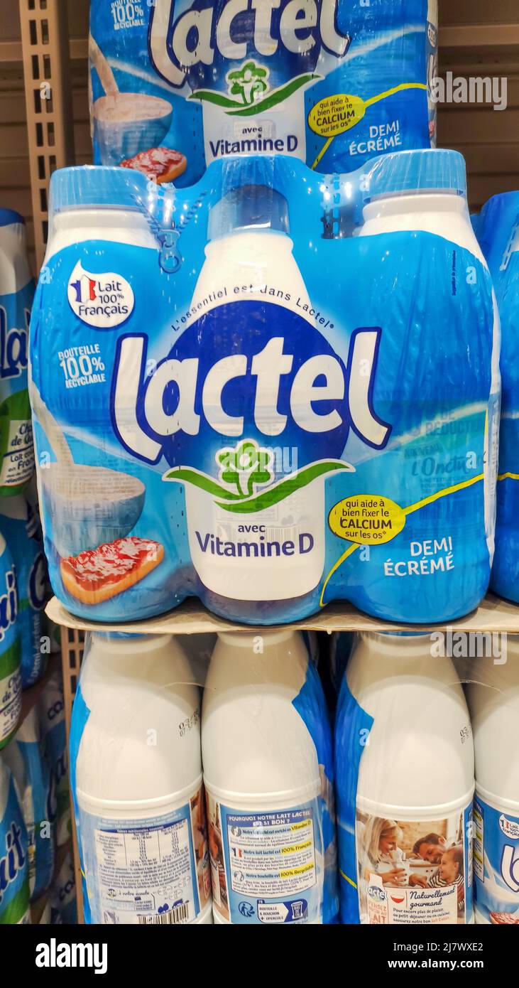 Lactel brand milk pack in a supermarket Stock Photo - Alamy