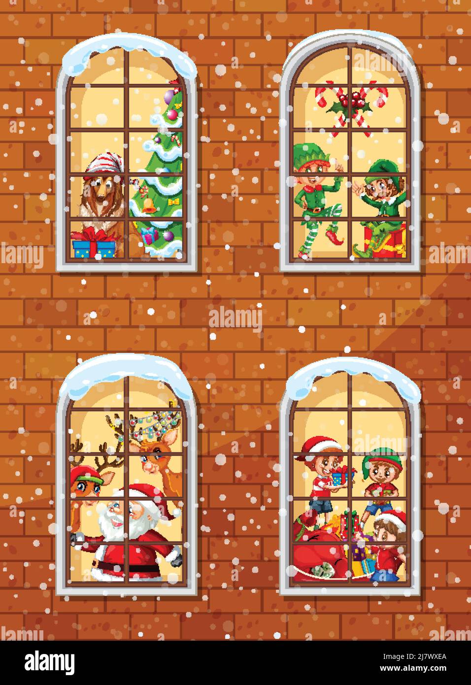 Apartment windows with neighbors cartoon character illustration Stock ...