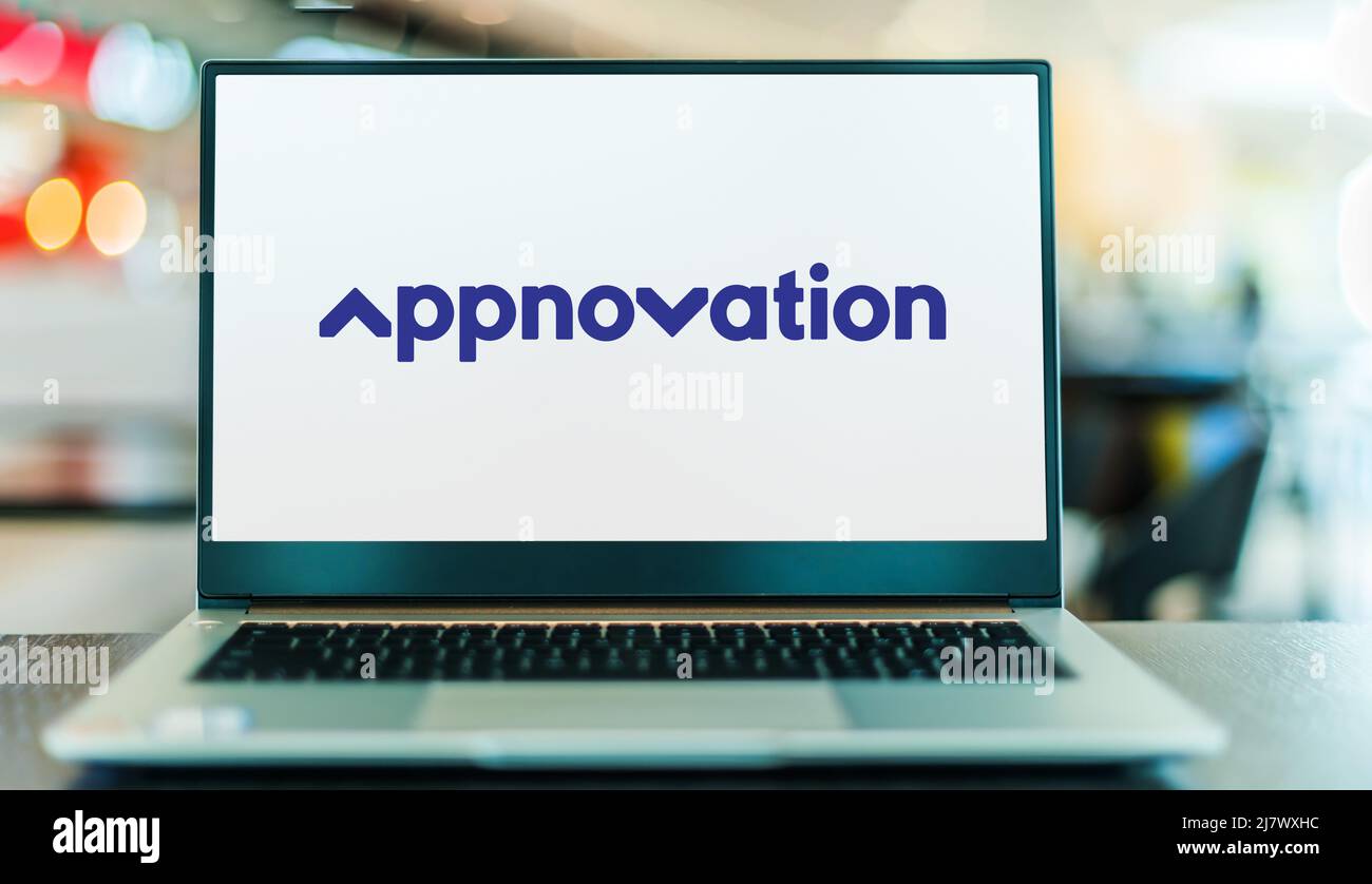 POZNAN, POL - OCT 1, 2021: Laptop computer displaying logo of ...