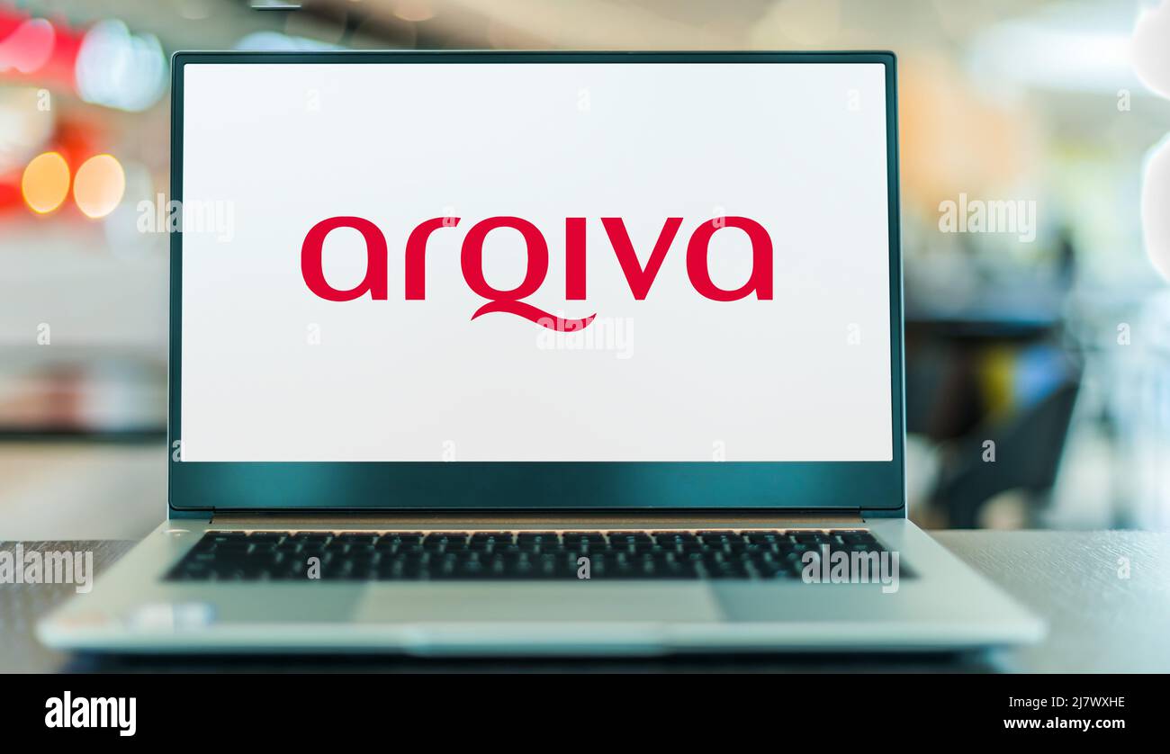 POZNAN, POL - OCT 1, 2021: Laptop computer displaying logo of Arqiva, a ...