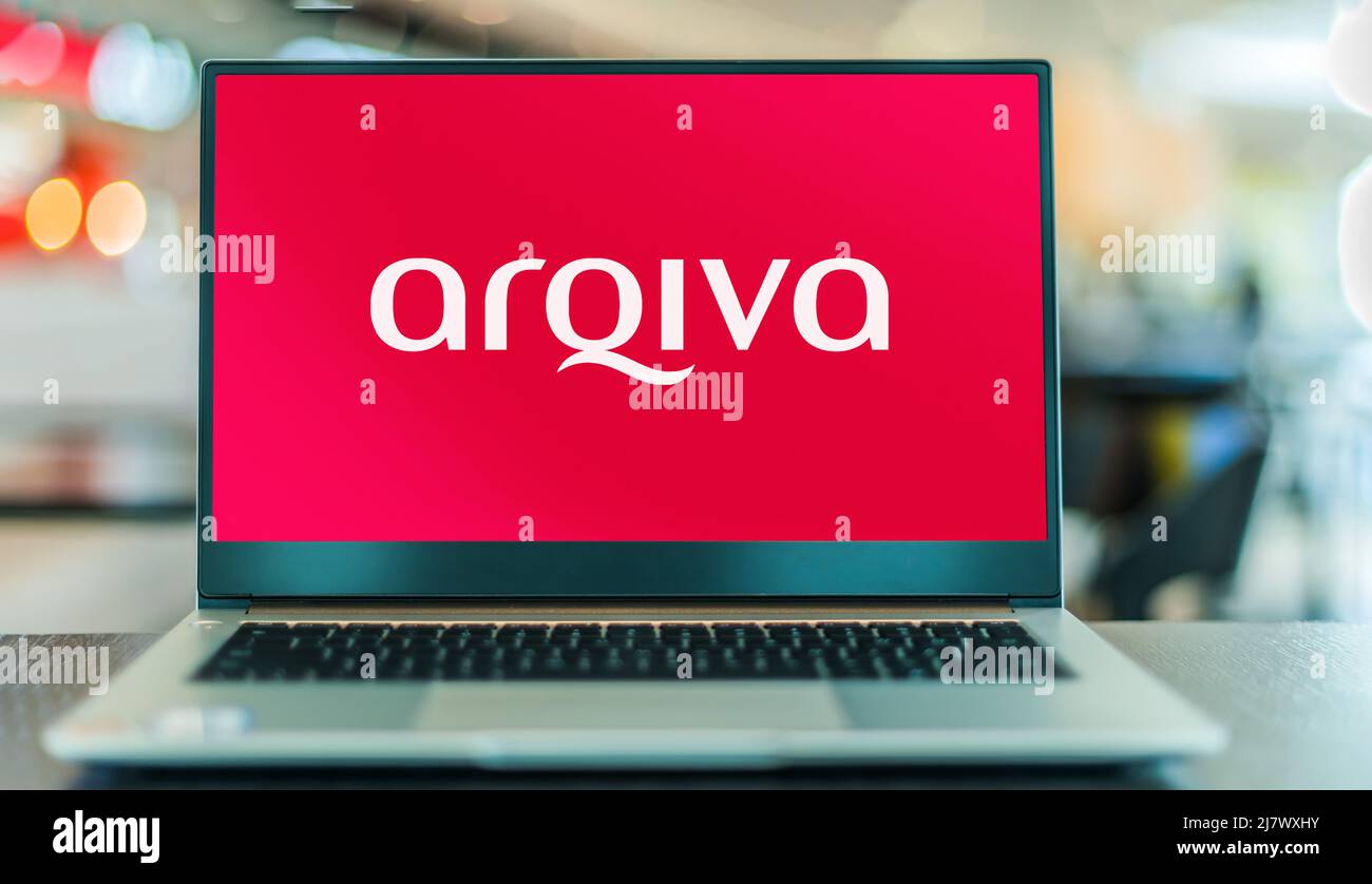 POZNAN, POL - OCT 1, 2021: Laptop computer displaying logo of Arqiva, a ...
