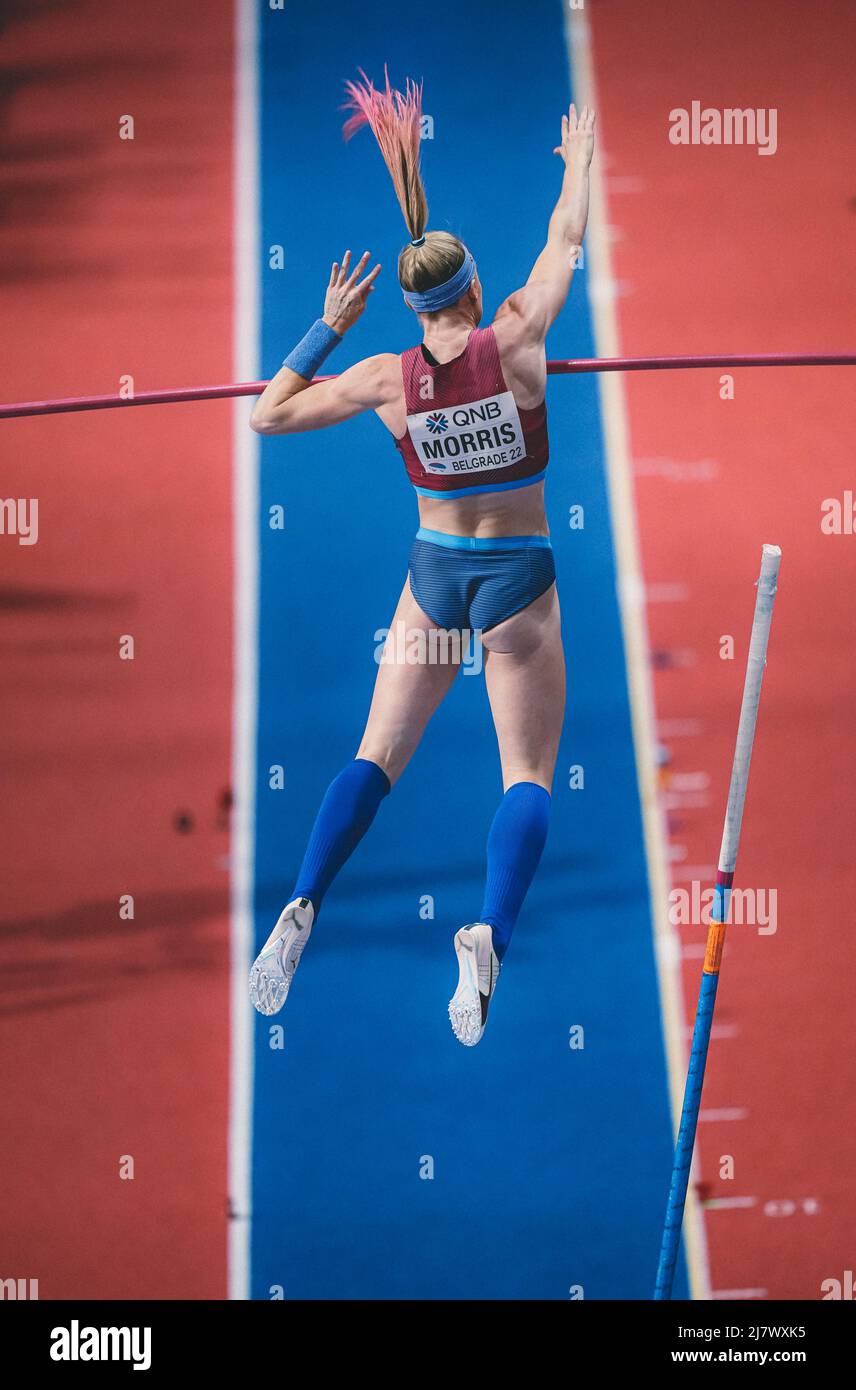 Sandi Morris jumping at the 2022 Belgrade Indoor World Championships in ...