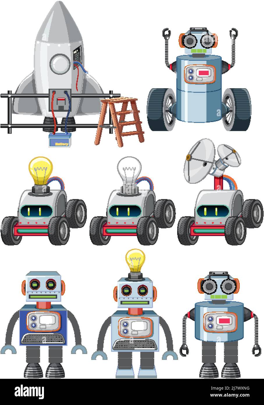 Set of different vintage robots illustration Stock Vector Image & Art ...