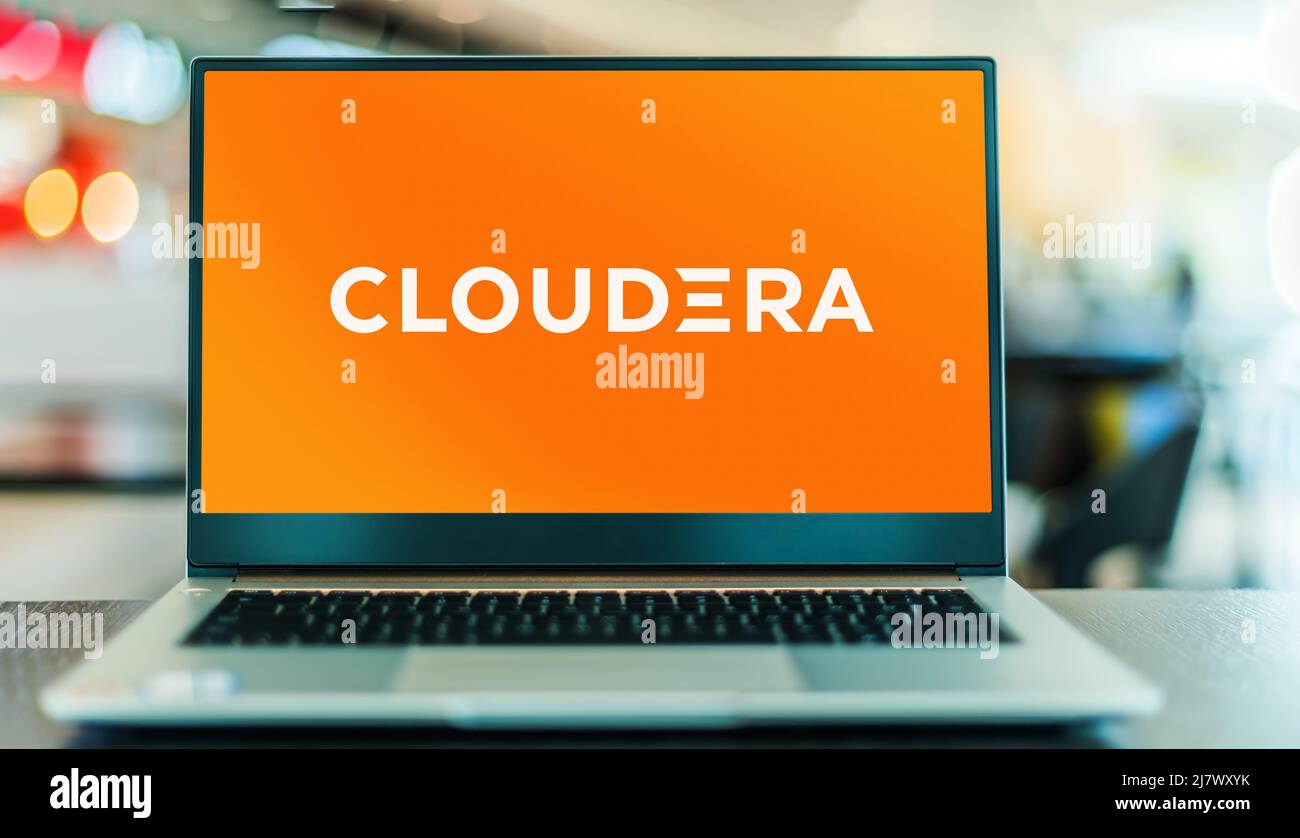 POZNAN, POL - OCT 22, 2021: Laptop computer displaying logo of Cloudera ...