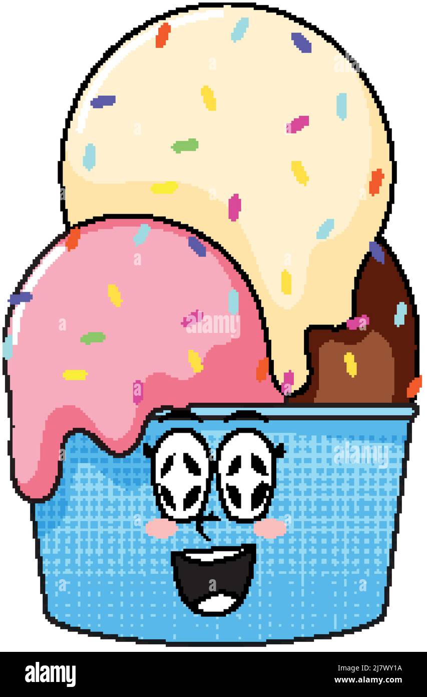 Ice cream cartoon character on white background illustration Stock ...