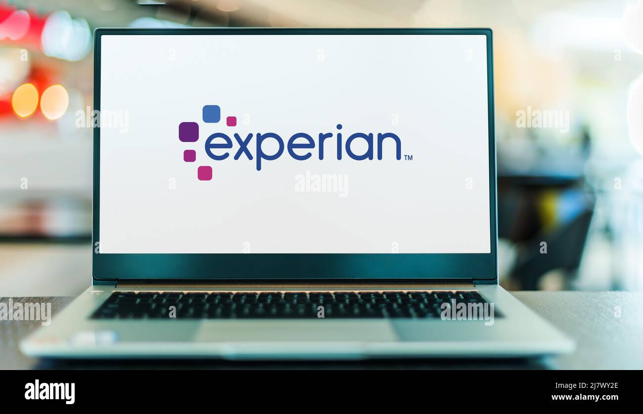 POZNAN, POL - NOV 20, 2021: Laptop computer displaying logo of Experian ...