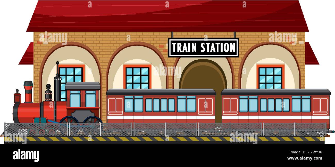 Train station scene with steam locomotive illustration Stock Vector ...