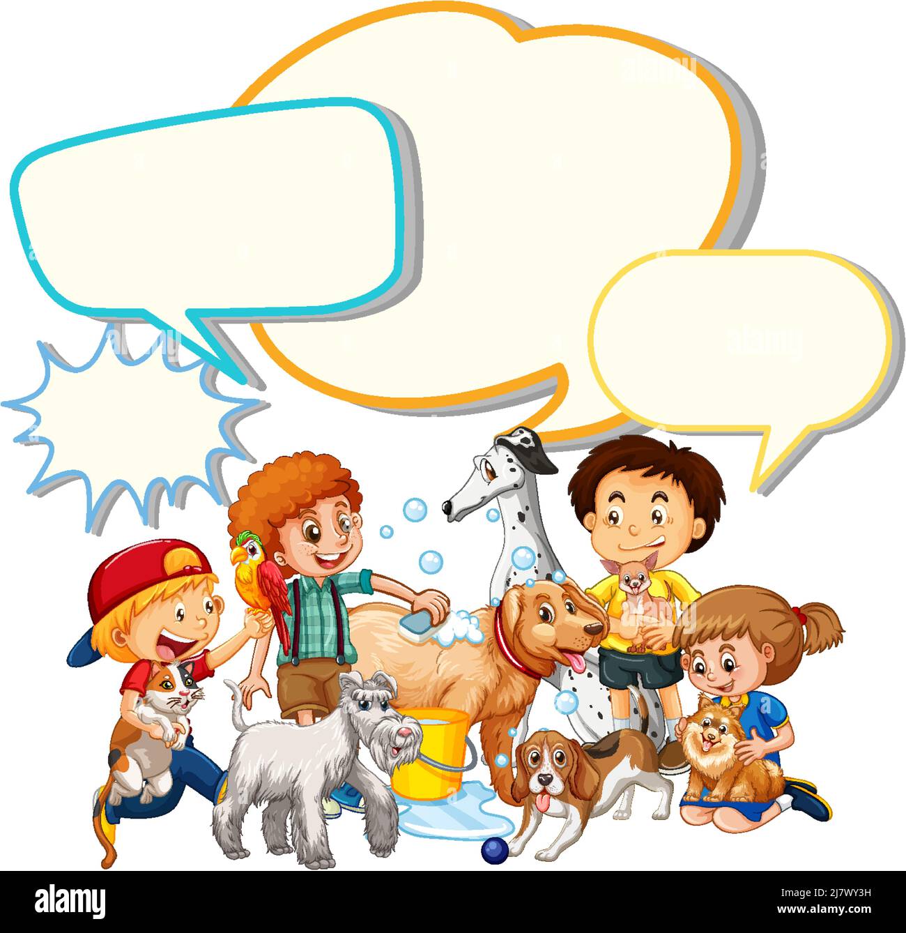 Speech bubble template with kids and pets illustration Stock Vector ...
