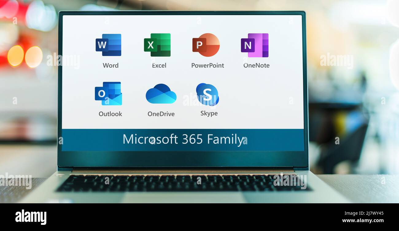 POZNAN, POL - DEC 26, 2021: Laptop computer displaying logos of ...