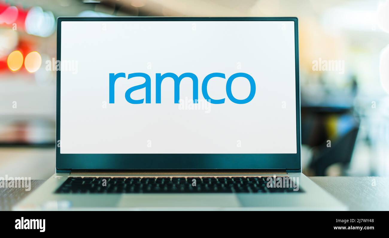 POZNAN, POL - DEC 8, 2021: Laptop computer displaying logo of Ramco ...