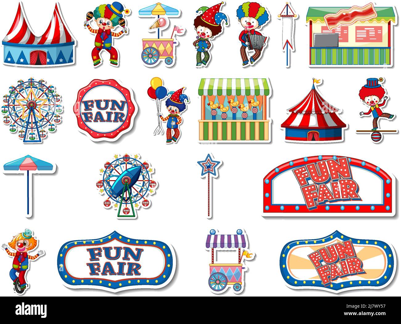 Sticker set of amusement park and fun fair objects illustration Stock ...