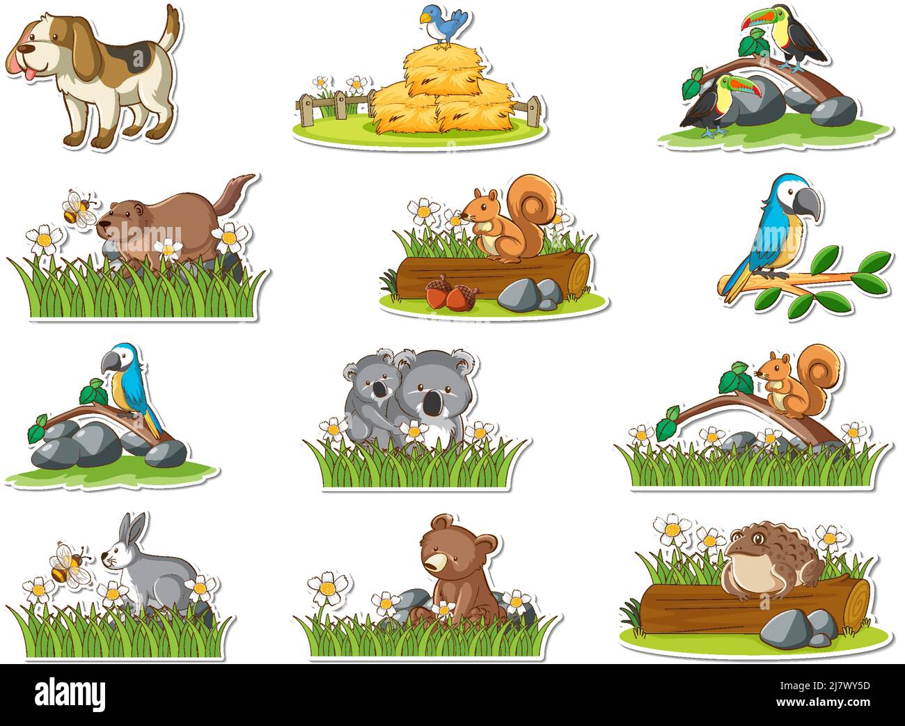 Sticker set of wild animals cartoon illustration Stock Vector Image ...
