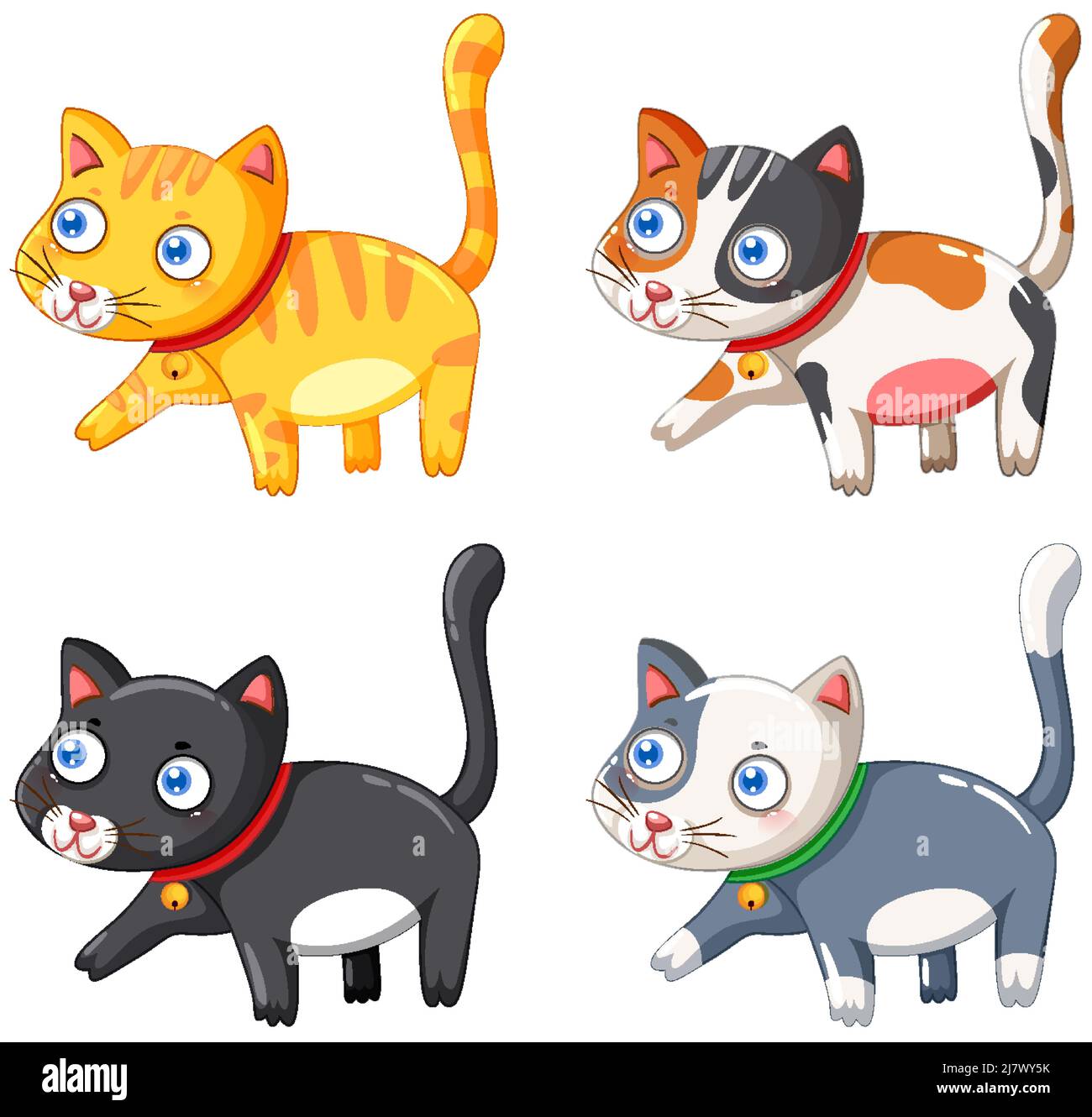 Set of cute cat cartoon character illustration Stock Vector Image & Art ...