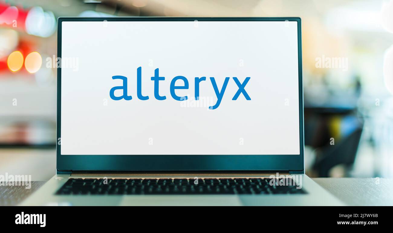 POZNAN, POL - APR 7, 2022: Laptop computer displaying logo of Alteryx ...