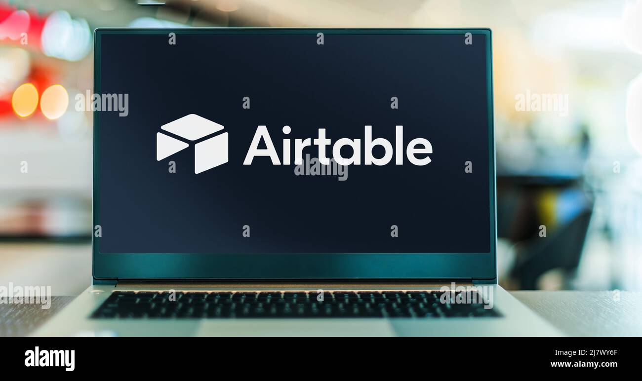 POZNAN, POL - APR 7, 2022: Laptop computer displaying logo of Airtable ...