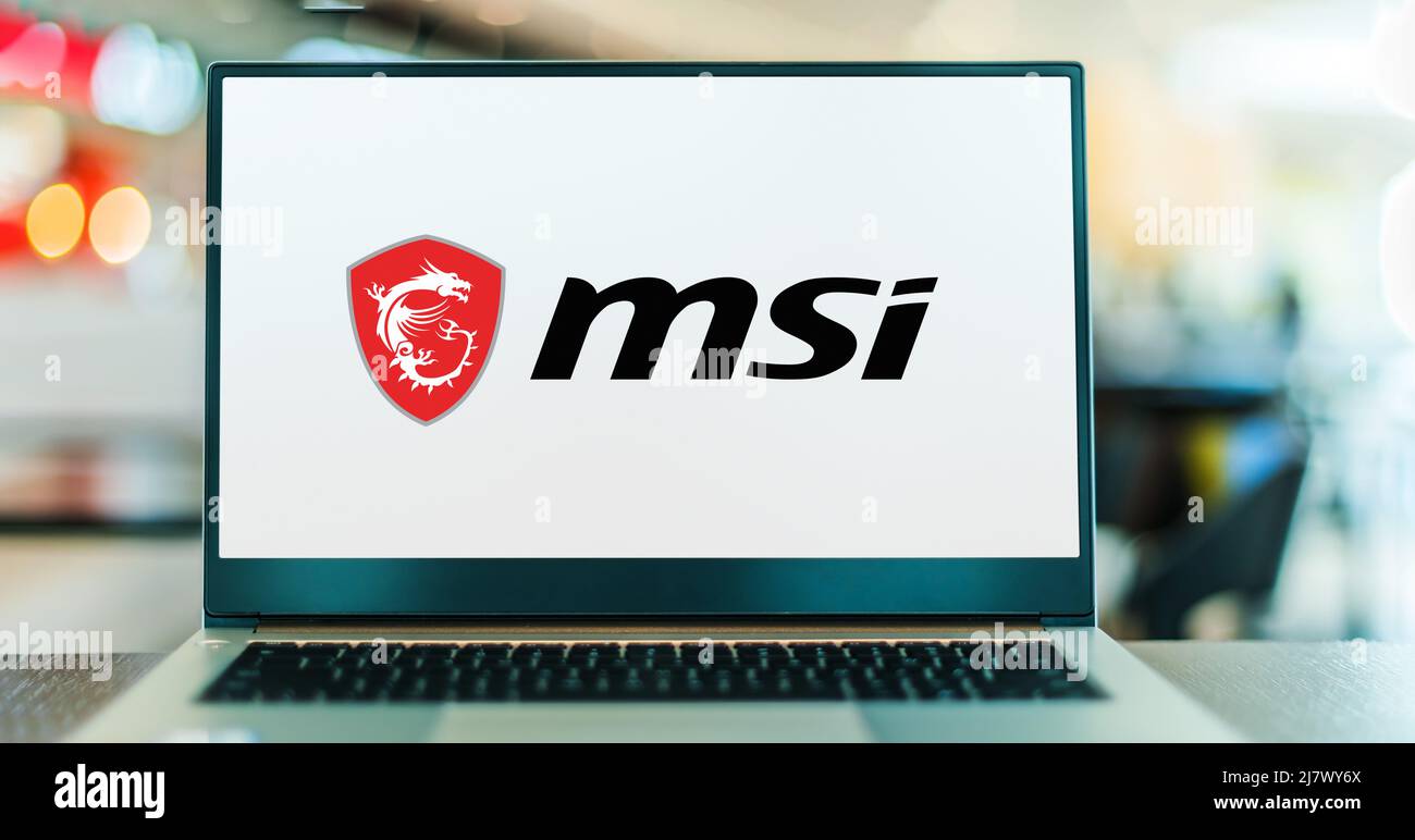 POZNAN, POL - FEB 05, 2022: Laptop computer displaying logo of Micro ...