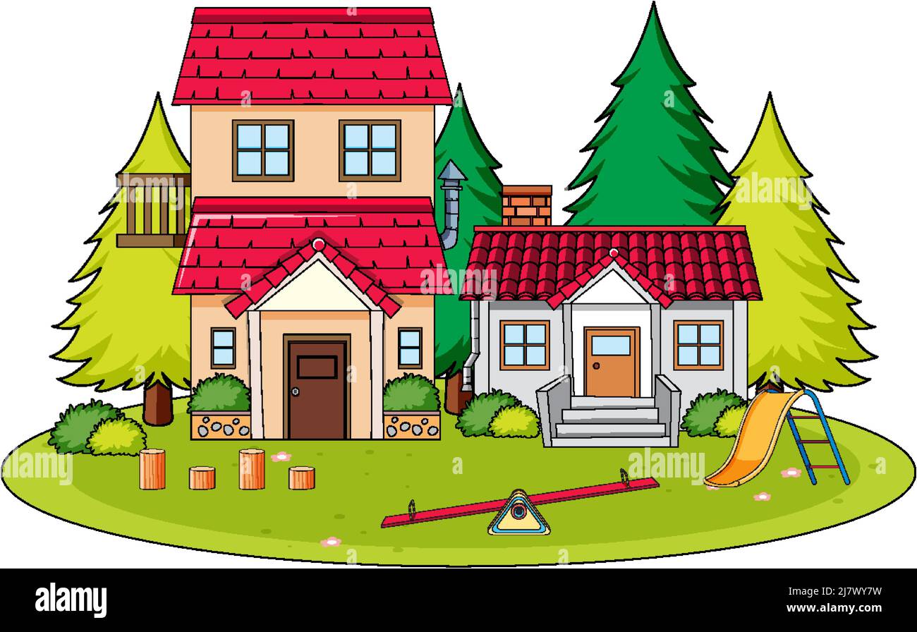 Scene with houses and garden illustration Stock Vector Image & Art - Alamy