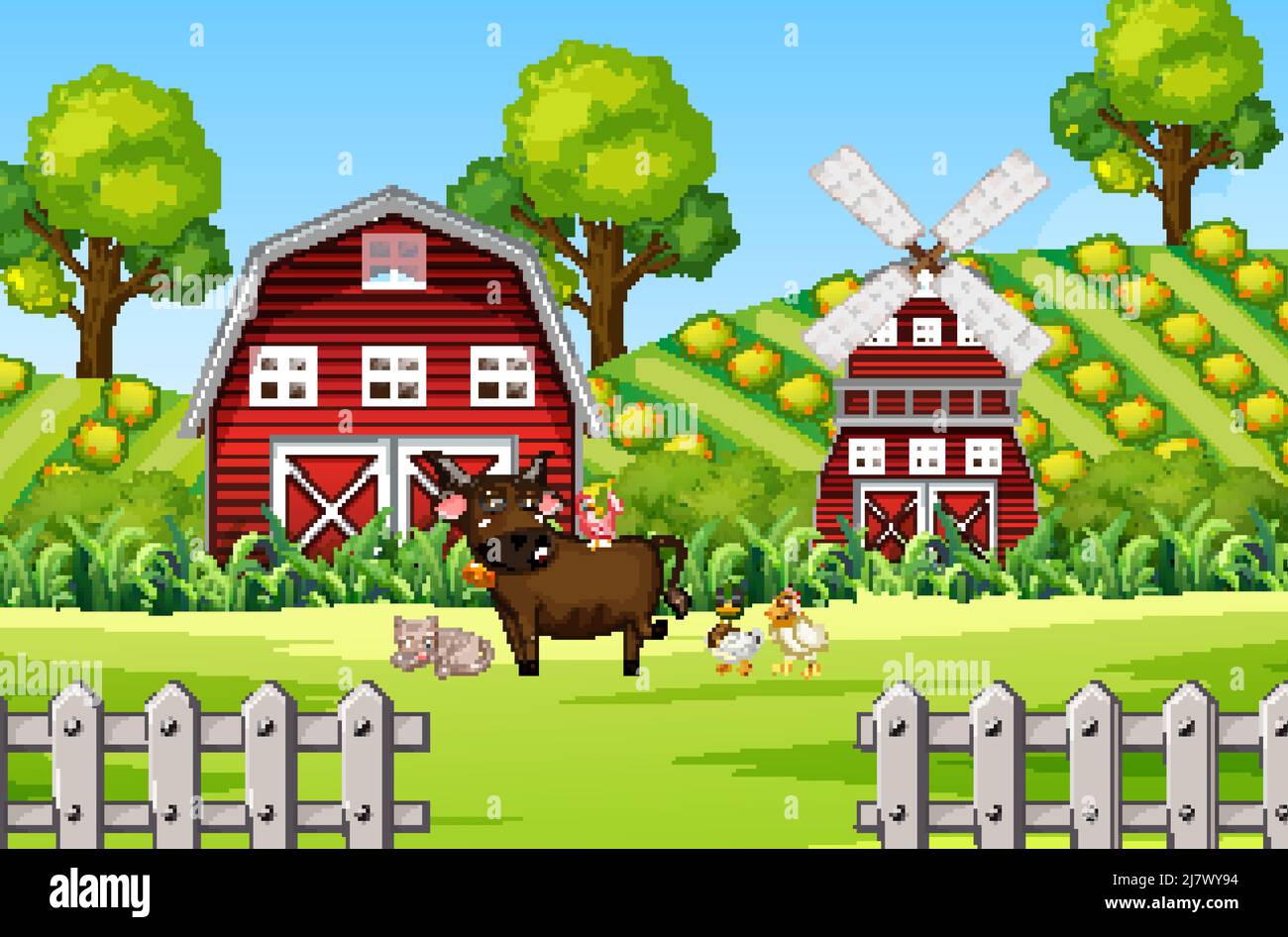 Animals in farm landscape illustration Stock Vector Image & Art - Alamy