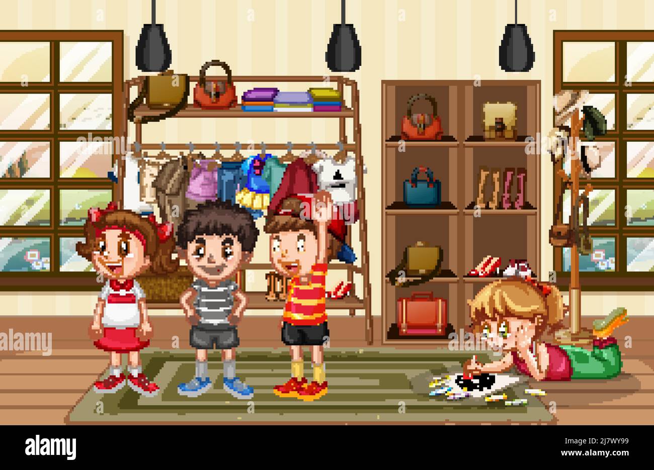 Scene with children playing indoor illustration Stock Vector Image ...