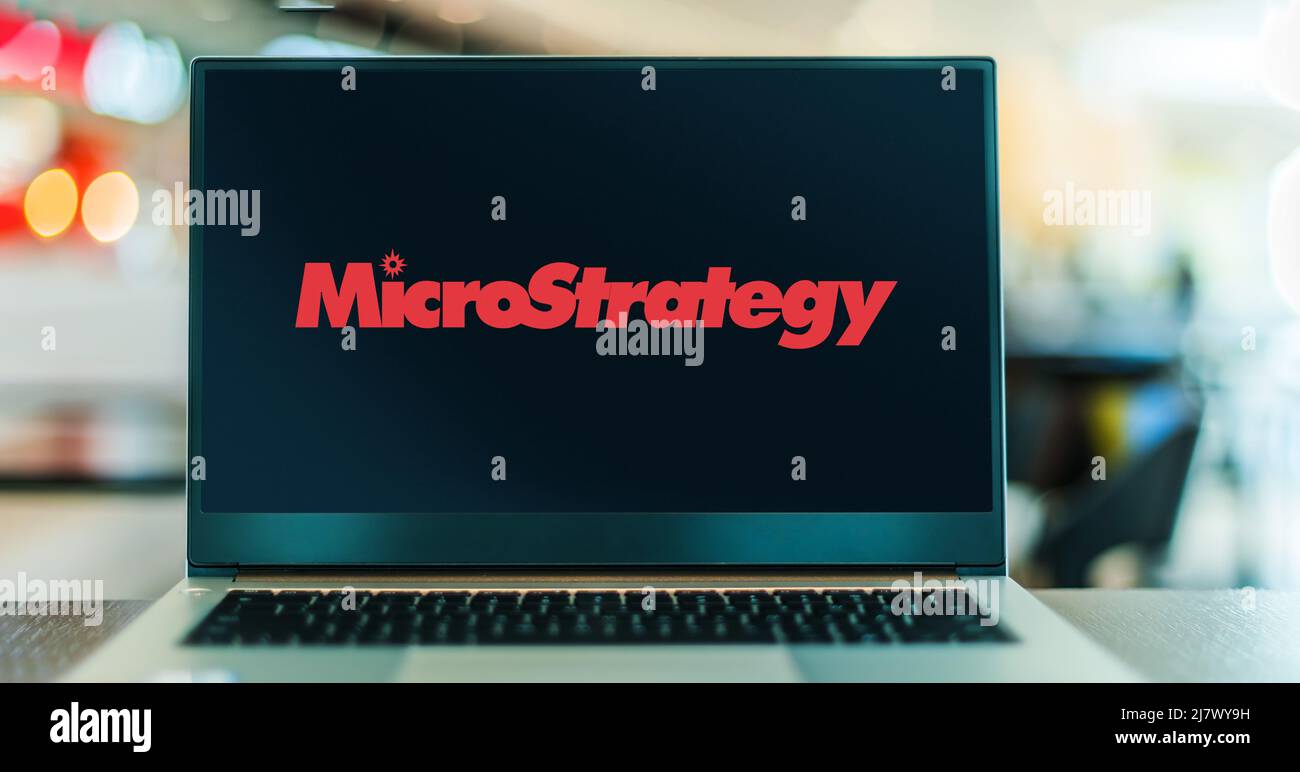 POZNAN, POL - APR 7, 2022: Laptop computer displaying logo of ...