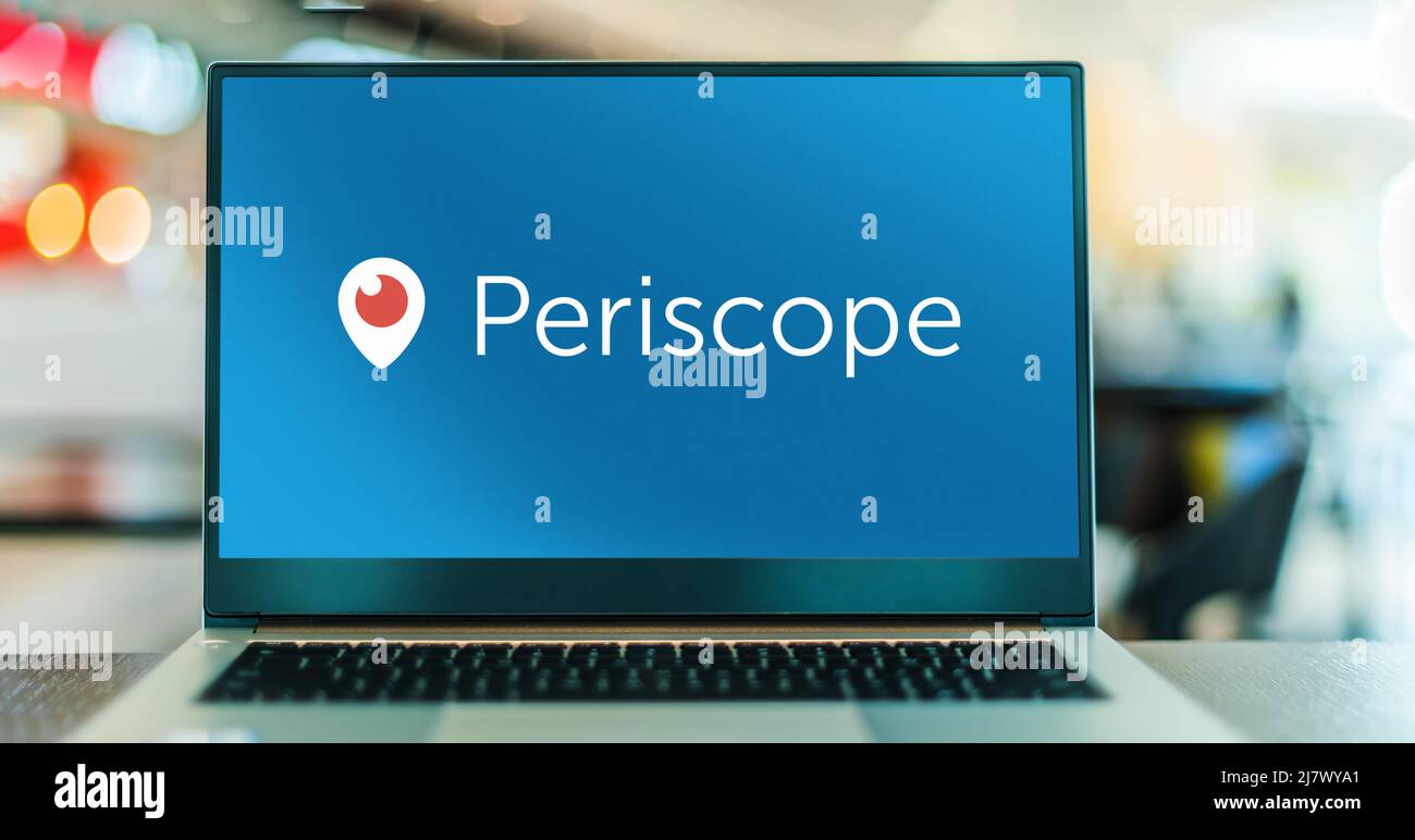 POZNAN, POL - APR 7, 2022: Laptop computer displaying logo of Periscope ...