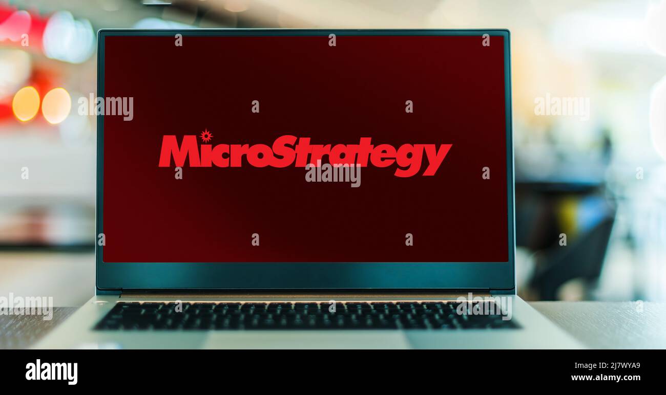 POZNAN, POL - APR 7, 2022: Laptop computer displaying logo of ...