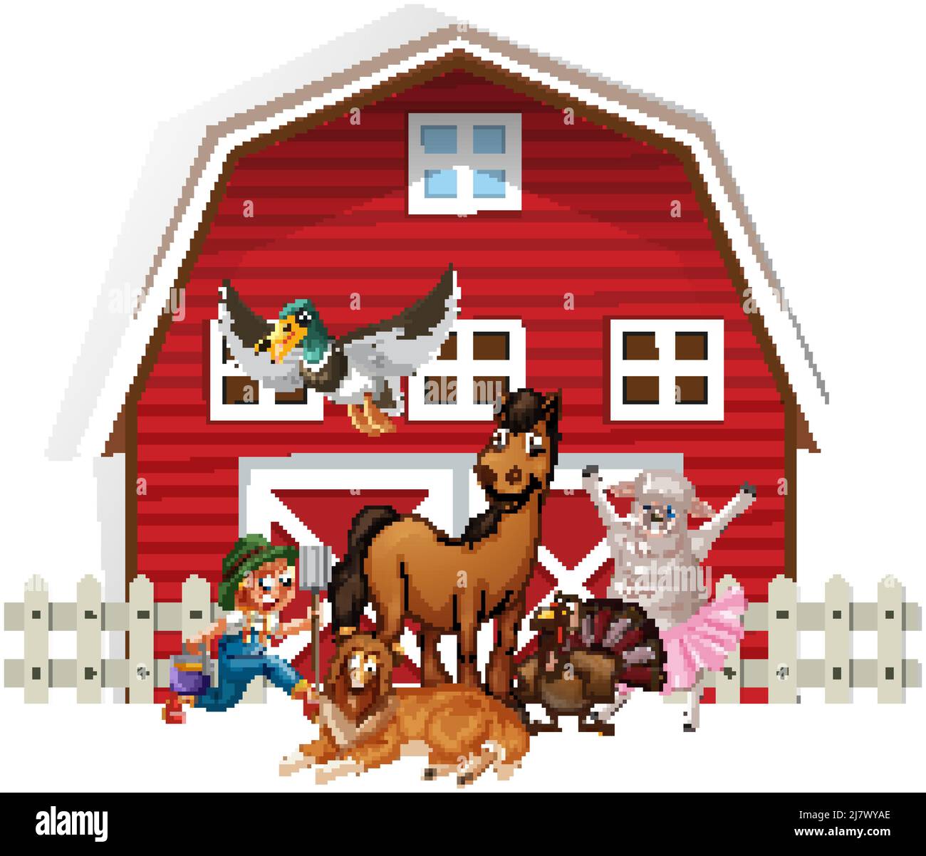Many farm animals and farmer illustration Stock Vector Image & Art - Alamy