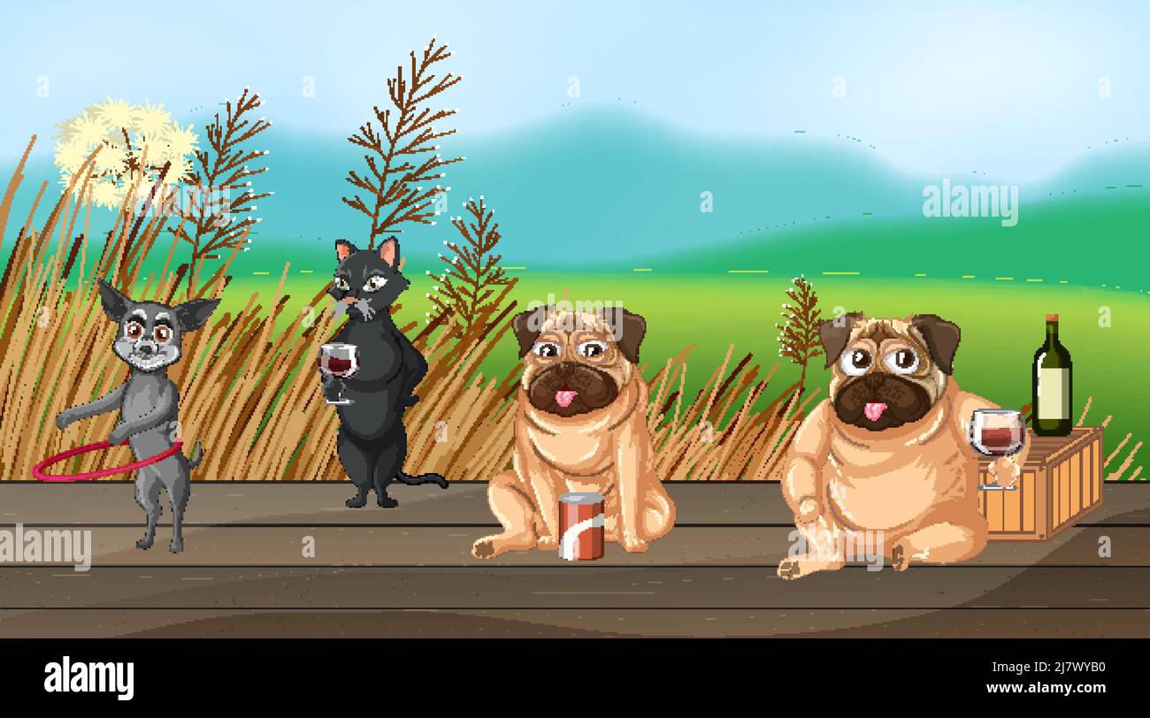 Outdoor park scene with many dogs illustration Stock Vector Image & Art ...