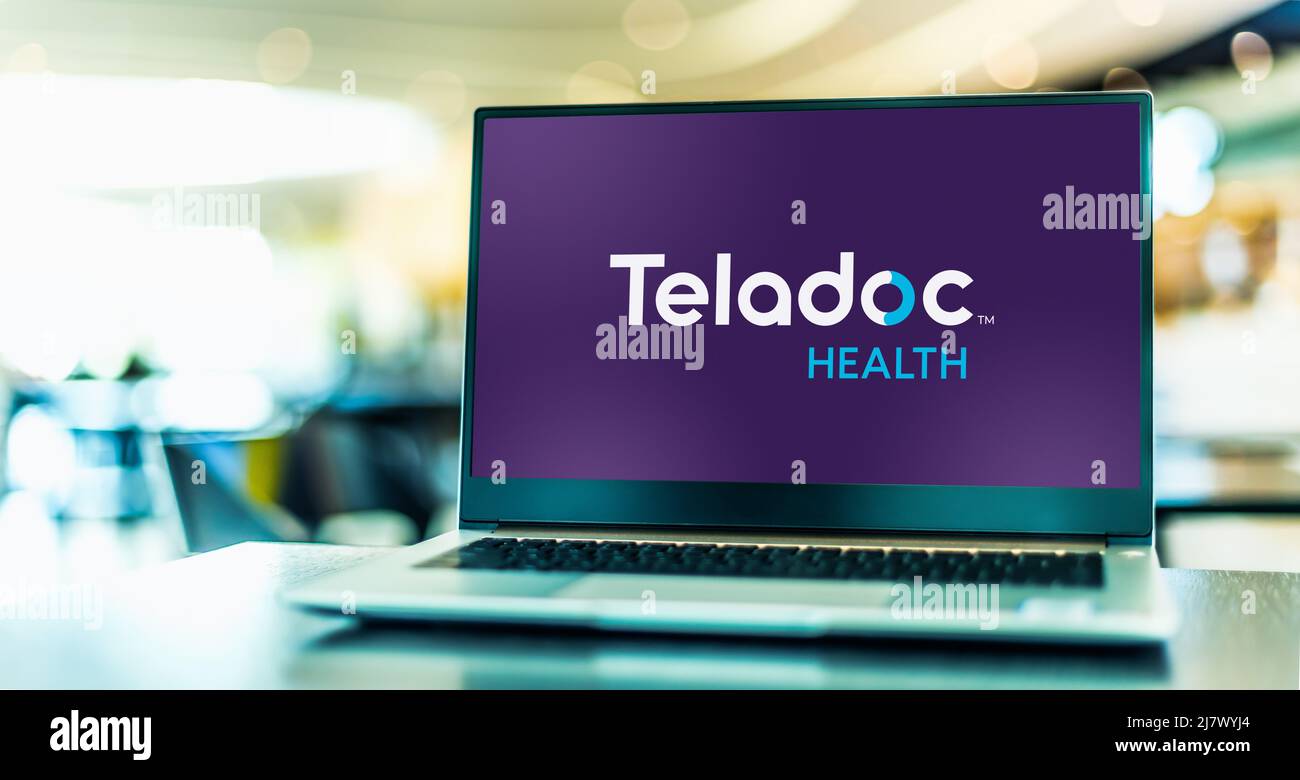 POZNAN, POL - OCT 22, 2021: Laptop computer displaying logo of Teladoc ...