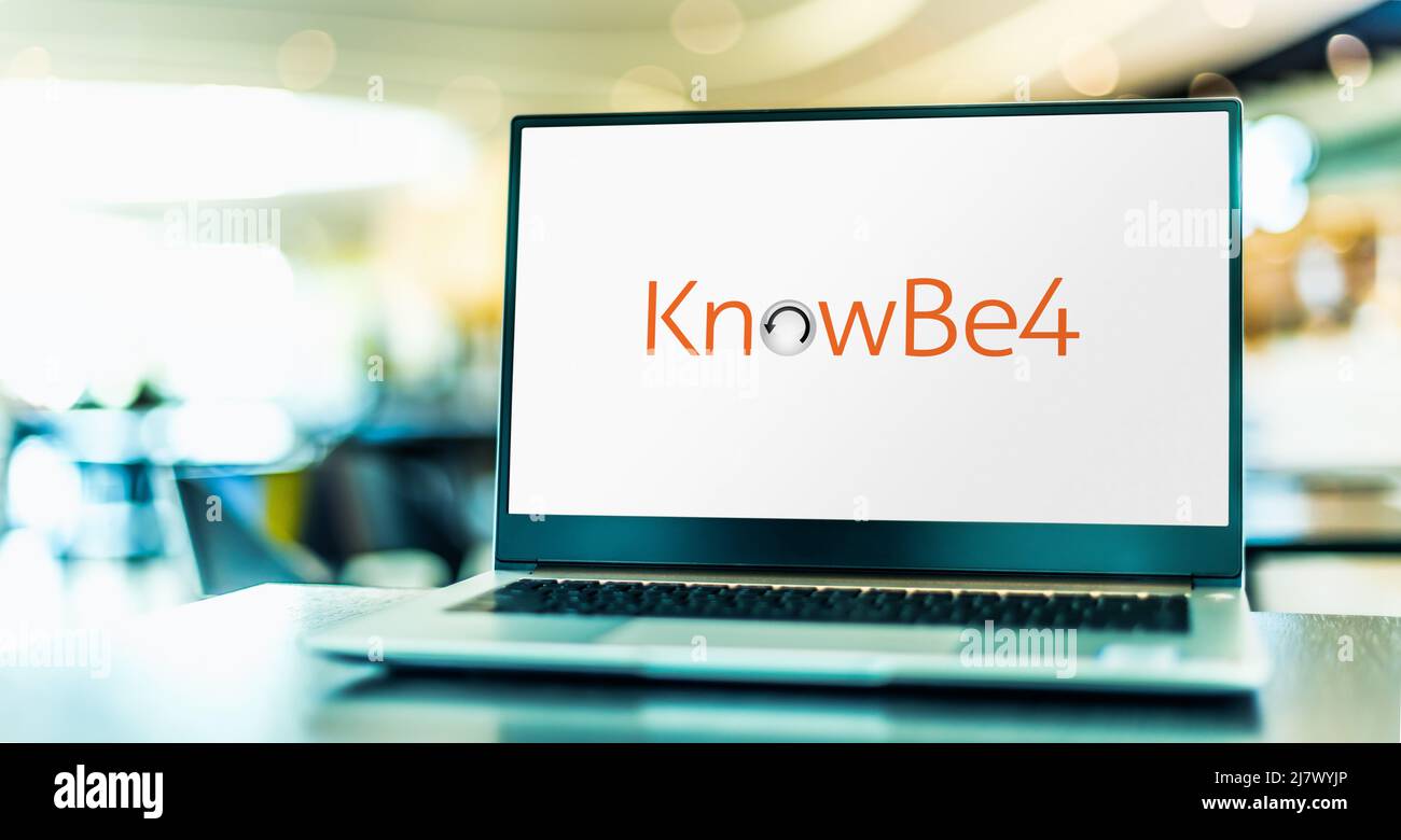 POZNAN, POL - OCT 22, 2021: Laptop computer displaying logo of KnowBe4 ...