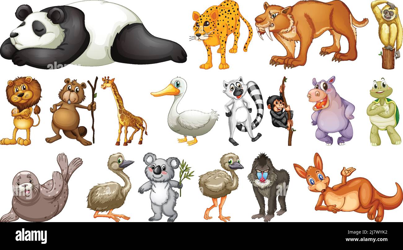 Different wild animals on white background illustration Stock Vector ...