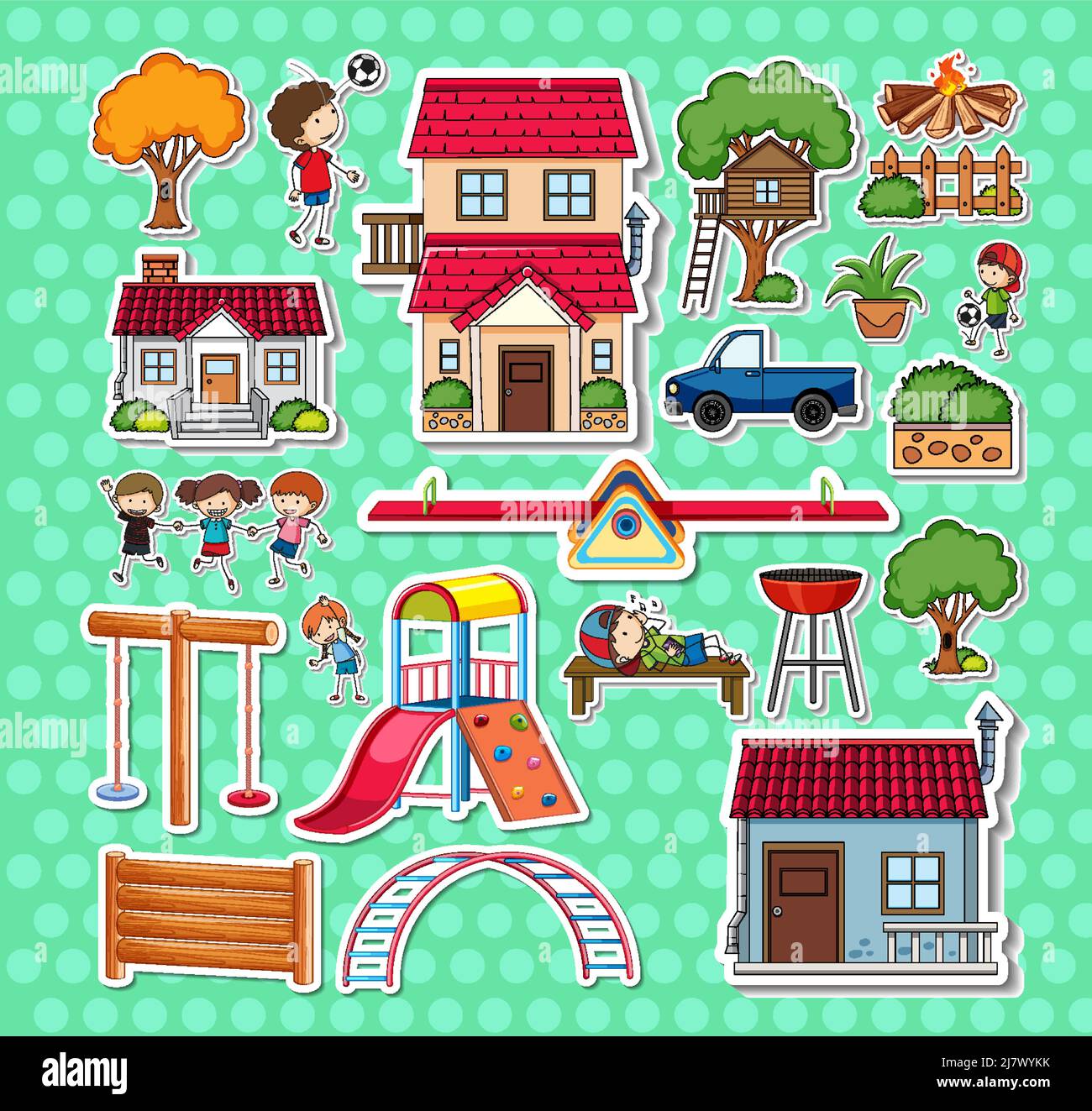 Sticker pack of playground objects illustration Stock Vector Image ...