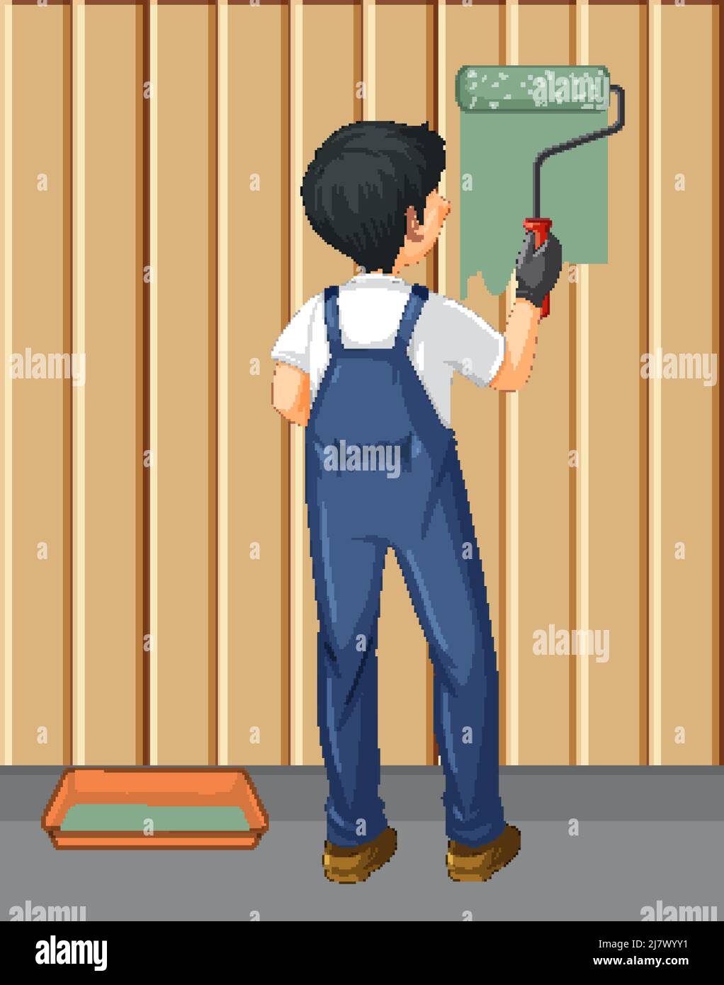 Back of painter construction worker illustration Stock Vector Image ...