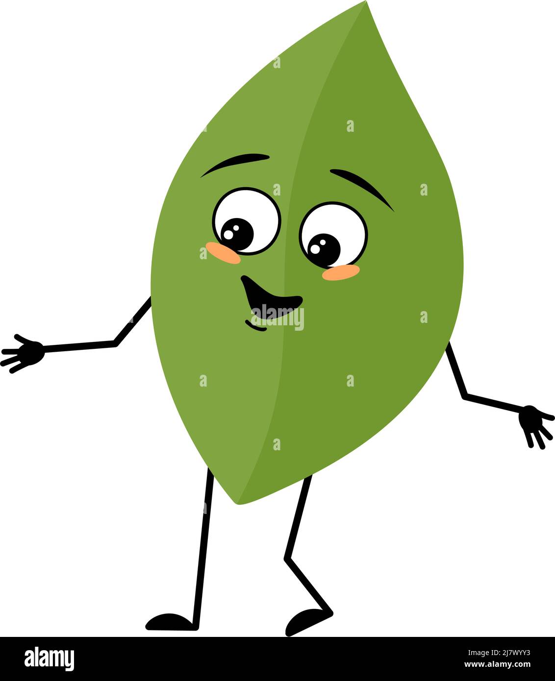 Leaf character with happy emotion, joyful face, smile eyes, arms and ...