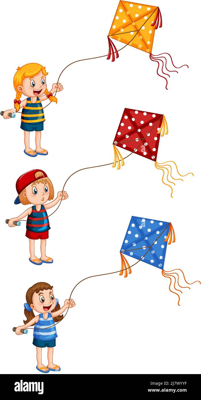 Set of different kids playing kites illustration Stock Vector Image ...