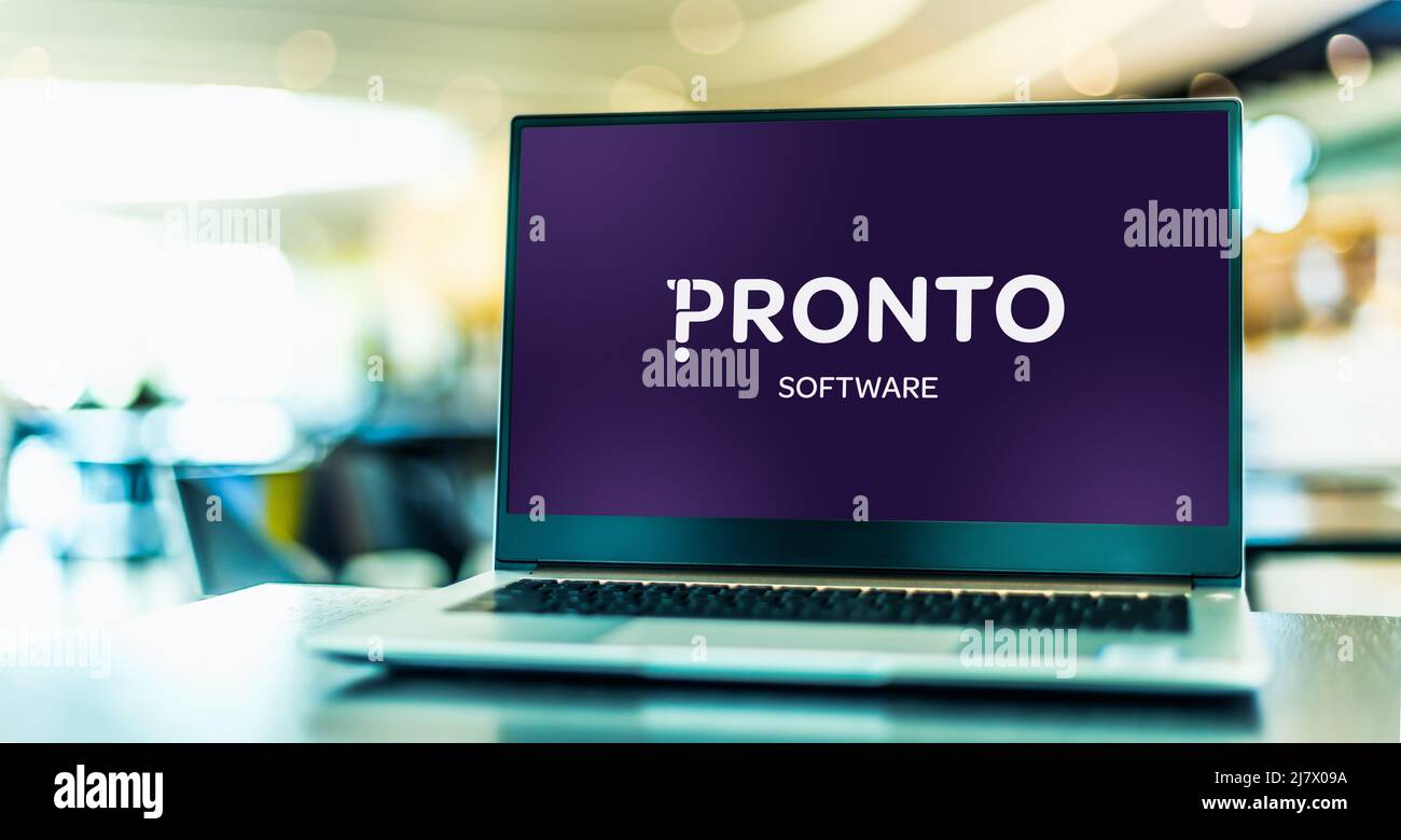 POZNAN, POL - DEC 8, 2021: Laptop computer displaying logo of Pronto ...