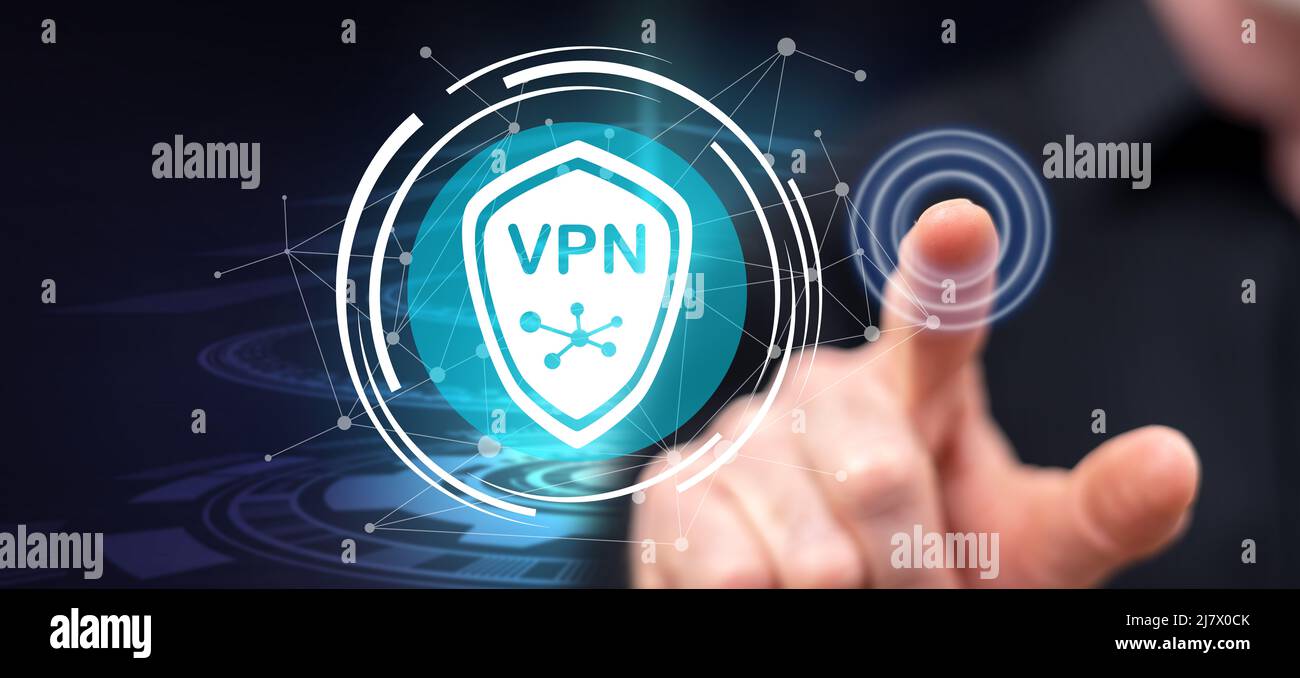 Man touching a vpn concept on a touch screen with his finger Stock ...