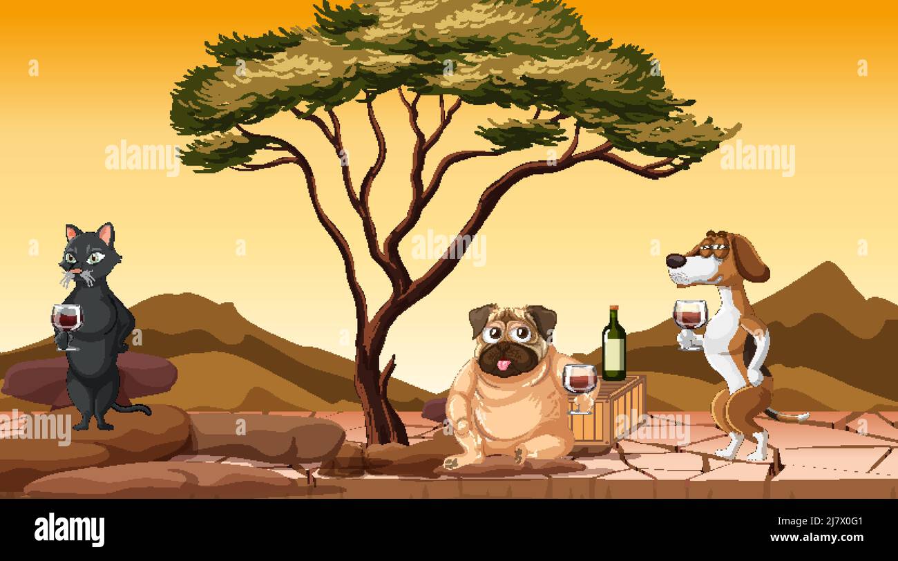 Dry land scene with many dogs illustration Stock Vector Image & Art - Alamy