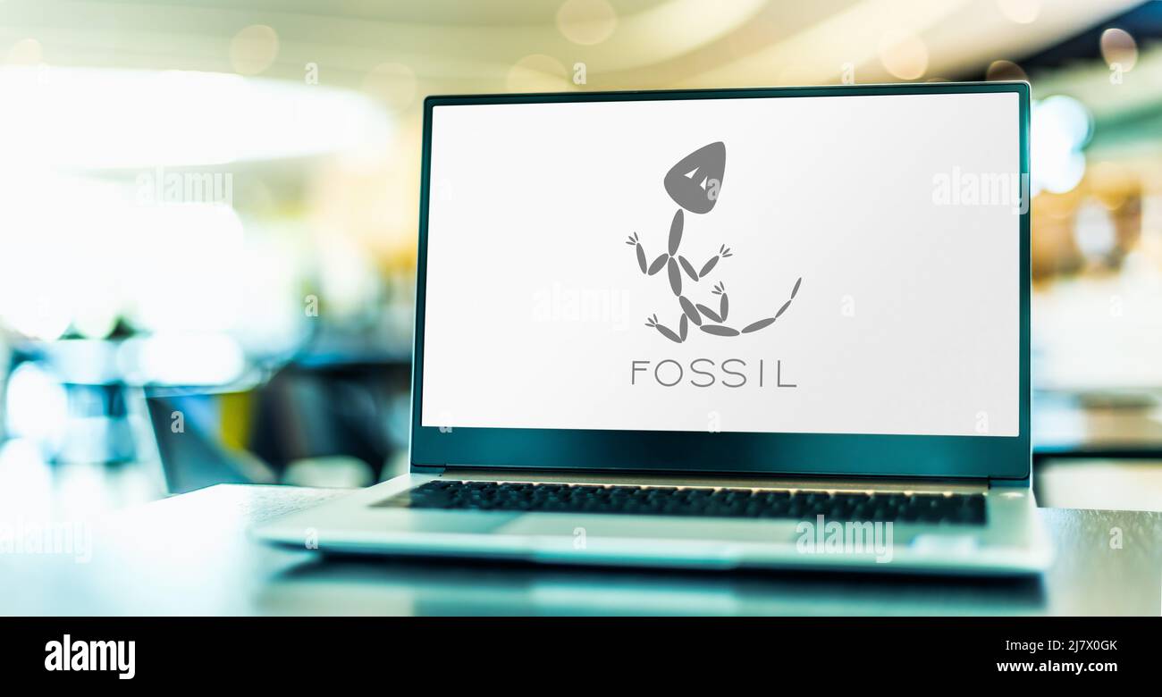 POZNAN, POL - DEC 8, 2021: Laptop computer displaying logo of Fossil, a ...