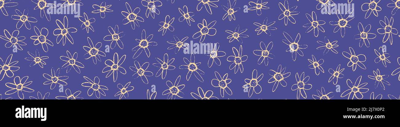 Seamless horizontal border with hand drawn flowers. Floral pattern on ...