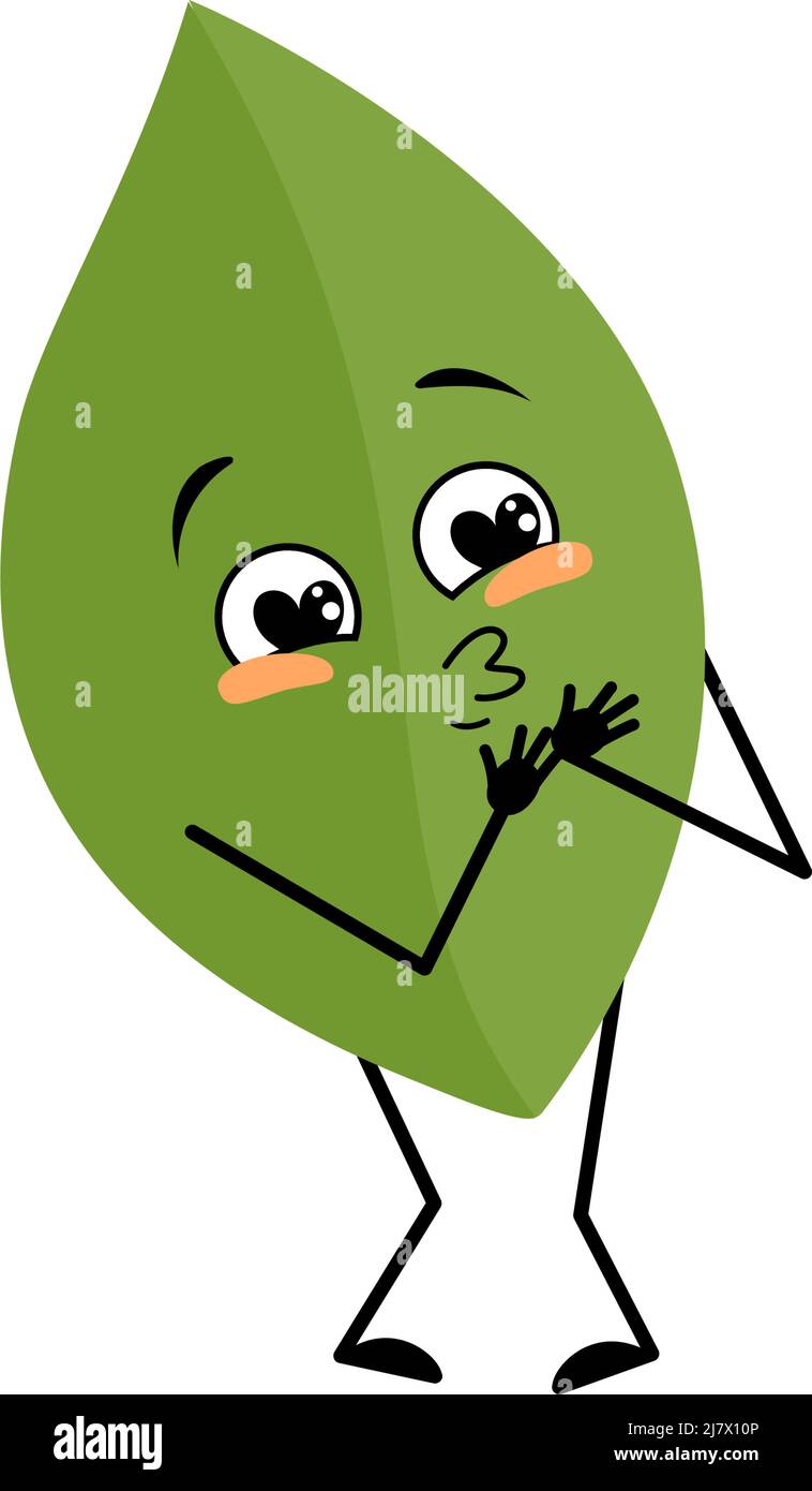 Leaf character with love emotions, smile face, arms and legs. Person ...