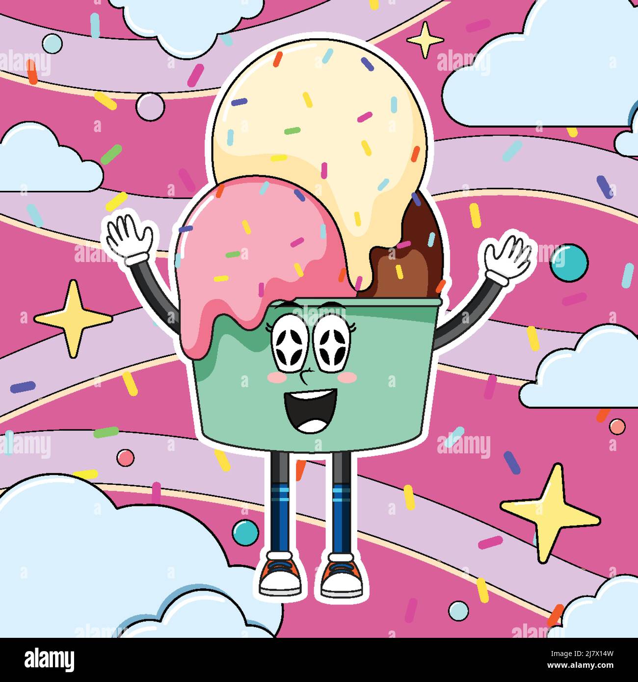 Funny ice cream cartoon character illustration Stock Vector Image & Art ...