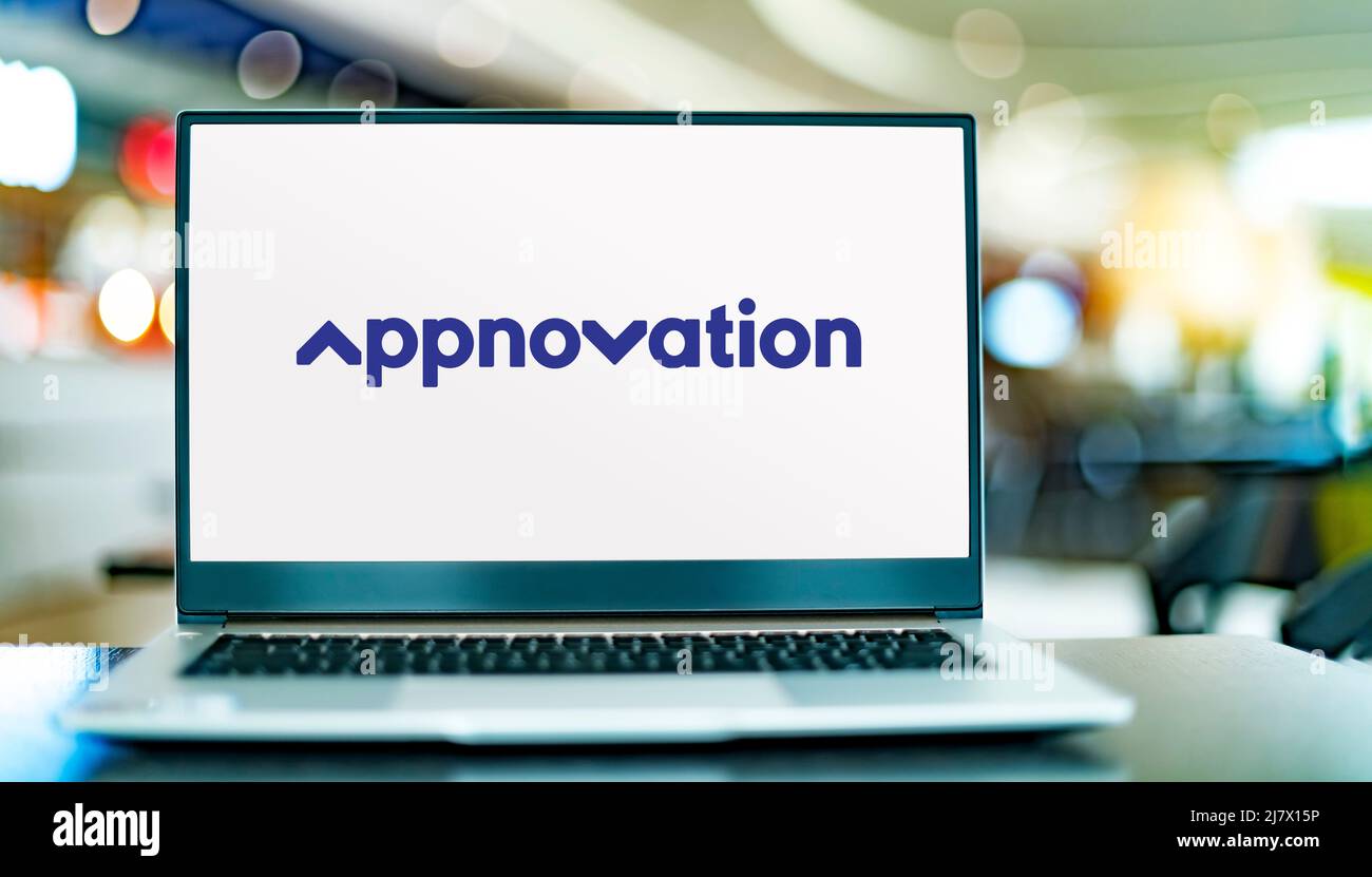 POZNAN, POL - OCT 1, 2021: Laptop computer displaying logo of ...