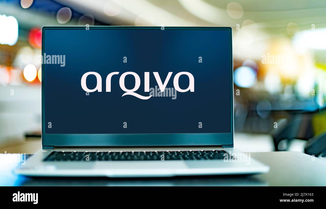 POZNAN, POL - OCT 1, 2021: Laptop computer displaying logo of Arqiva, a ...