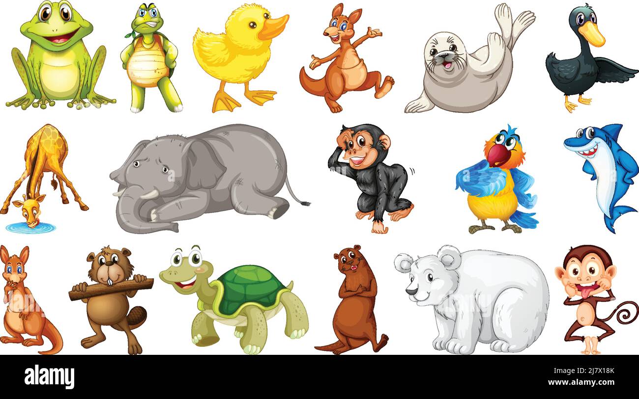 Different wild animals on white background illustration Stock Vector ...