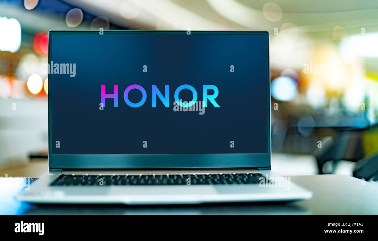 POZNAN, POL - OCT 1, 2021: Laptop computer displaying logo of Honor, a ...