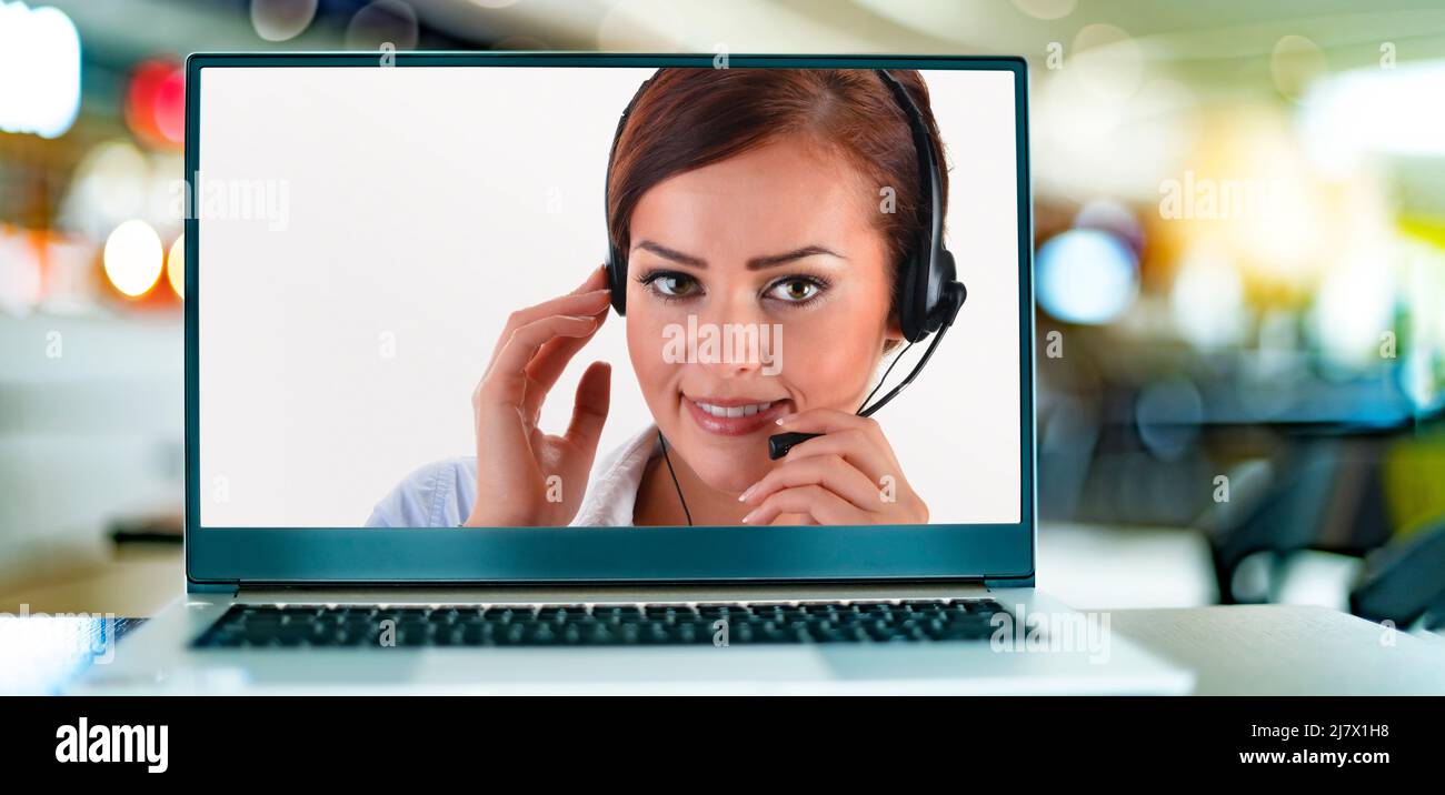 Computer displaying a call center operator. Customer support. Helpdesk ... Computer displaying a call center operator. Customer support. Helpdesk ...