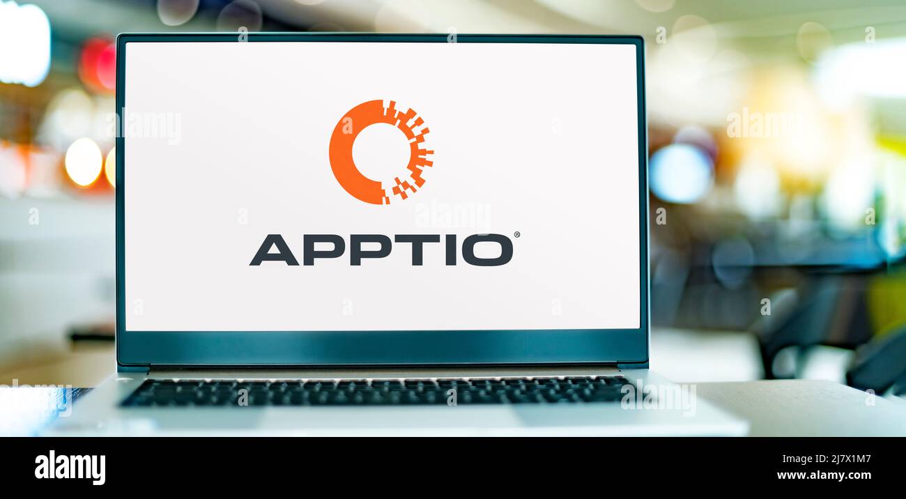POZNAN, POL - APR 7, 2022: Laptop computer displaying logo of Apptio, a ...